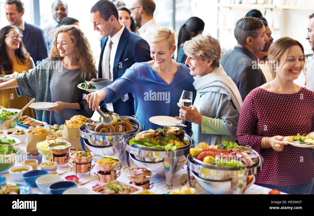 Diversity People Enjoy Buffet Party Concept Stock Photo - Alamy