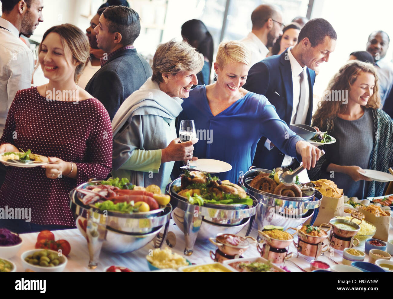 Diversity People Enjoy Buffet Party Concept Stock Photo - Alamy