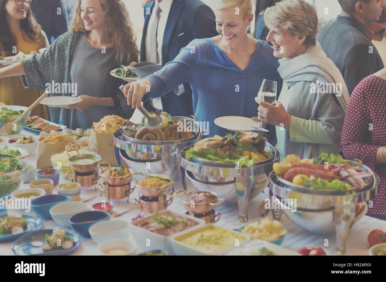 Diversity People Enjoy Buffet Party Concept Stock Photo - Alamy