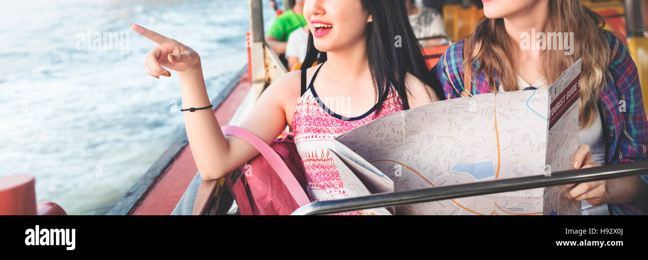 Girls Friendship Hangout Traveling Holiday Map Concept Stock Photo - Alamy