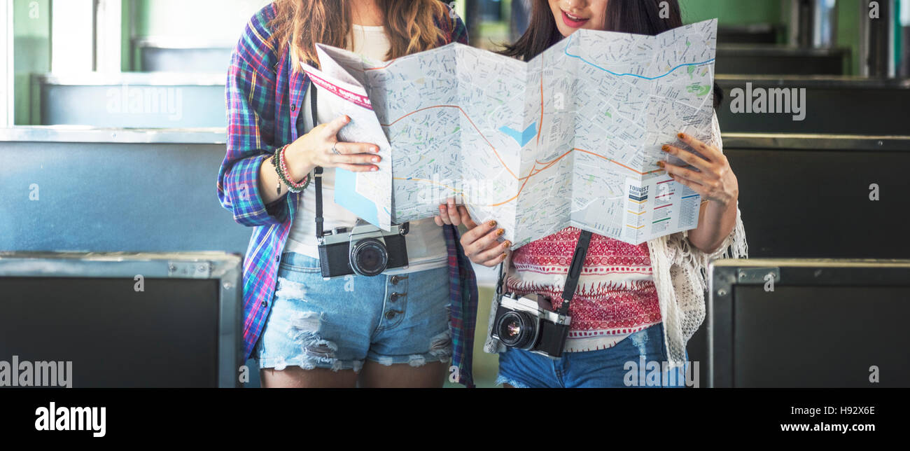 Girls Friendship Hangout Traveling Holiday Map Concept Stock Photo - Alamy