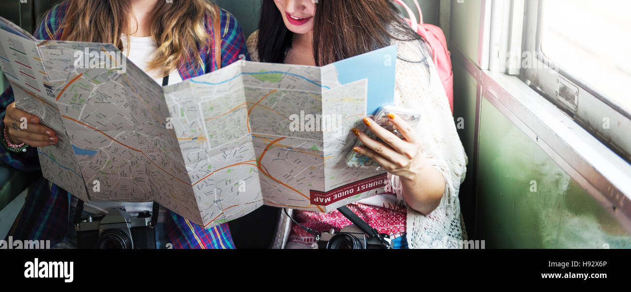 Girls Friendship Hangout Traveling Holiday Map Concept Stock Photo - Alamy