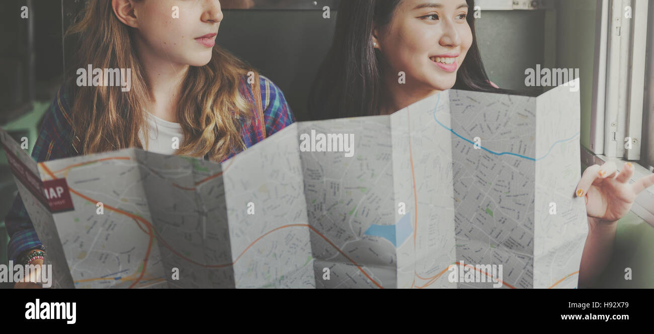 Girls Friendship Hangout Traveling Holiday Map Concept Stock Photo - Alamy