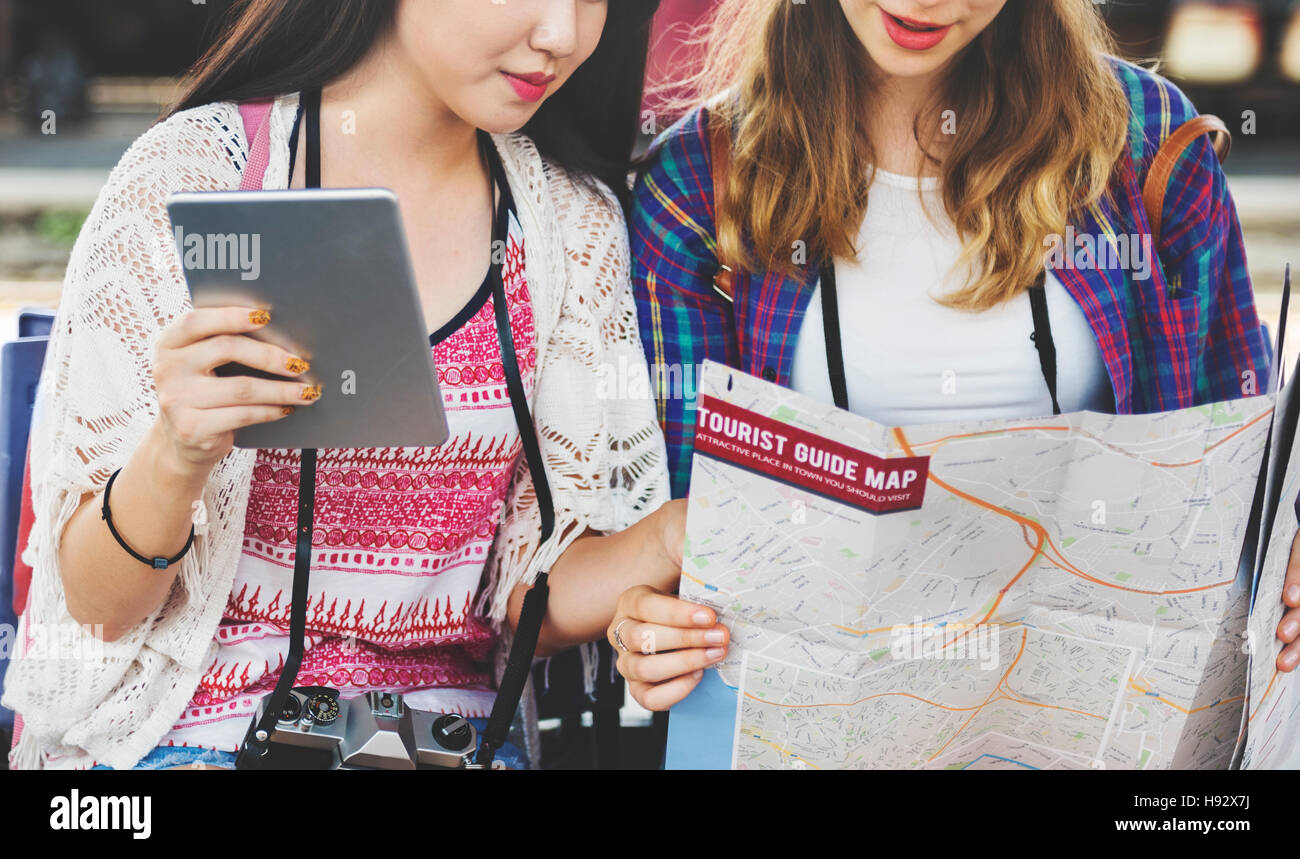 Girls Friendship Hangout Traveling Holiday Map Concept Stock Photo - Alamy