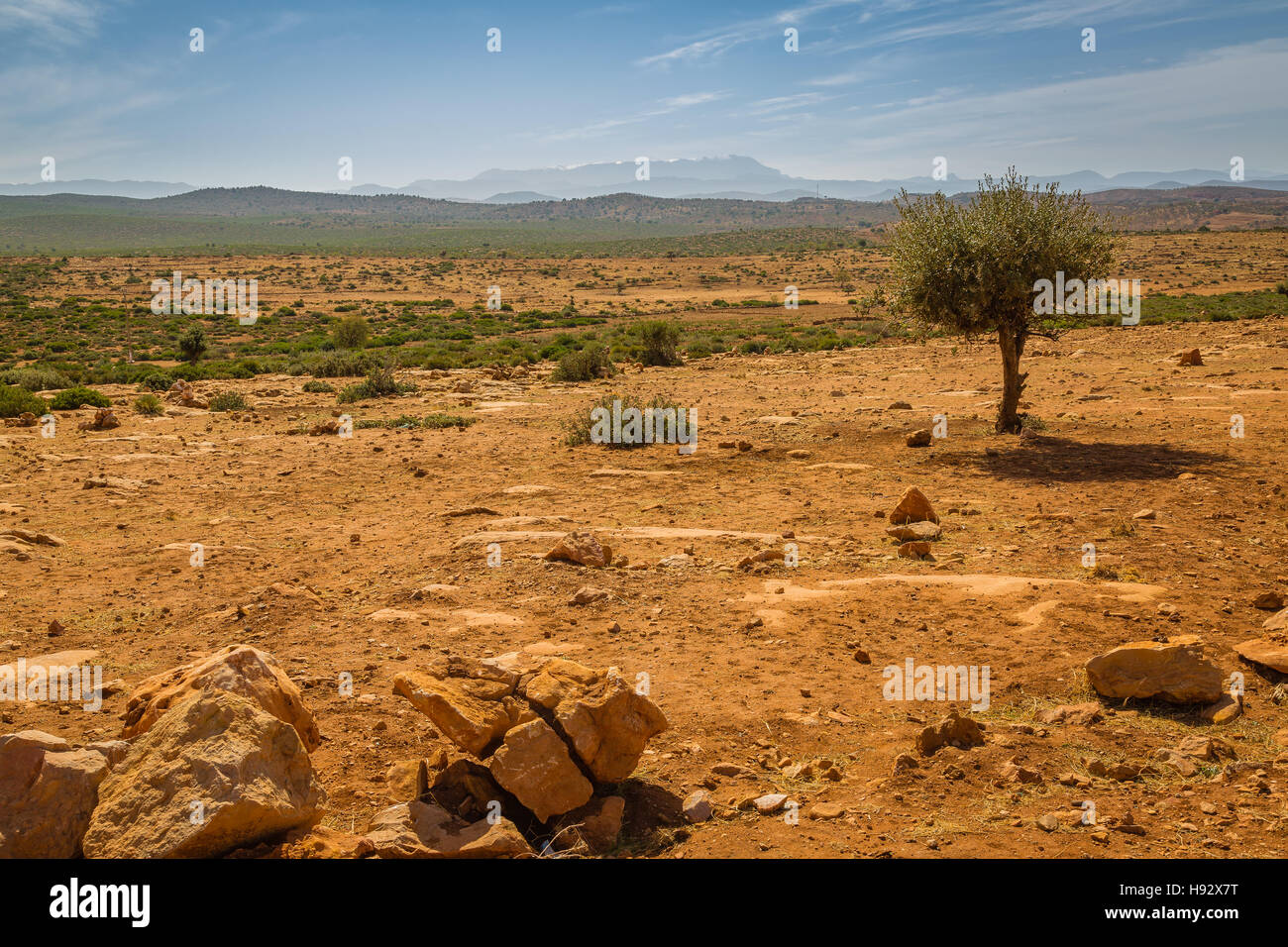 High plateau in the Atlas Mountains in Morocco, with the typical red ...