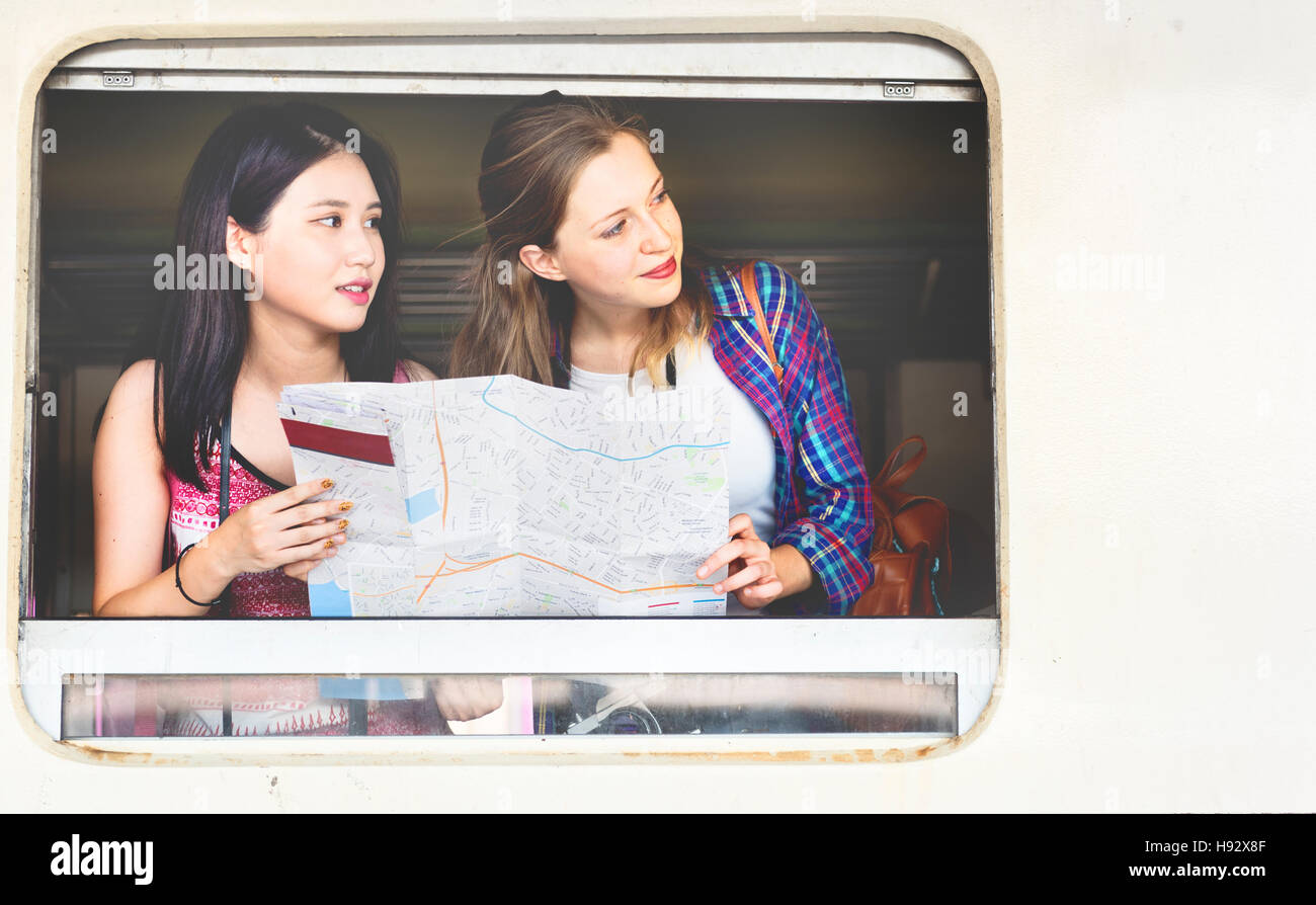 Girls Friendship Hangout Traveling Holiday Map Concept Stock Photo - Alamy