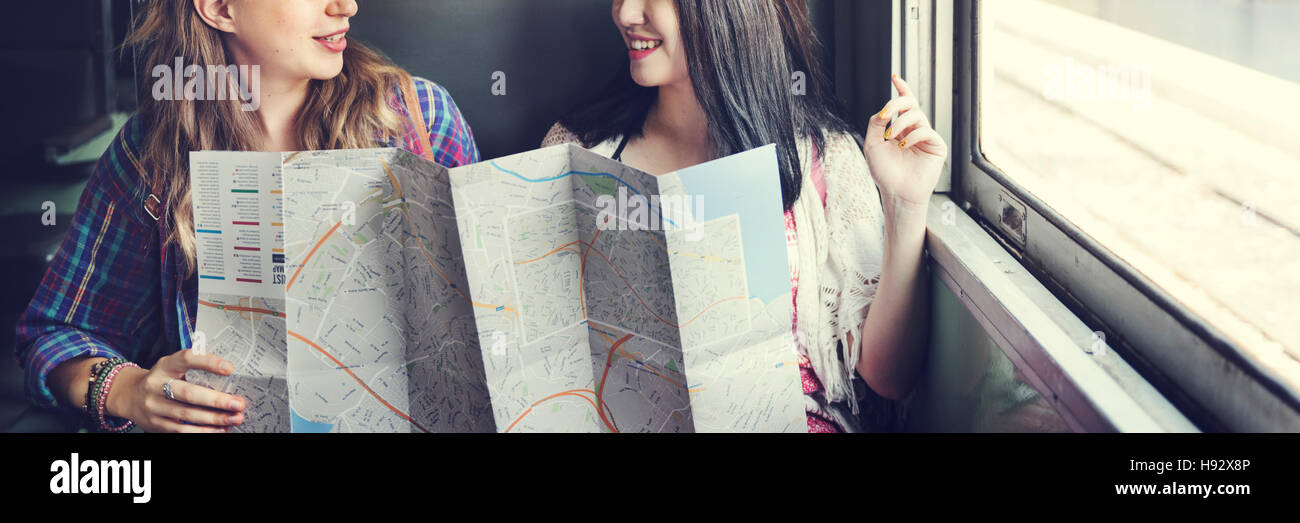 Girls Friendship Hangout Traveling Holiday Map Concept Stock Photo - Alamy