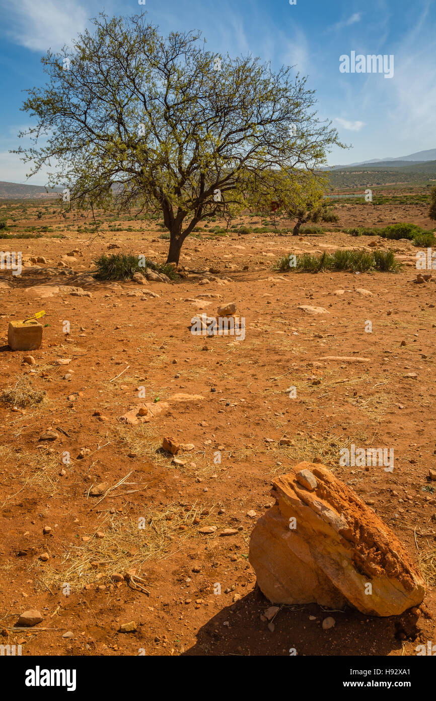 High plateau in the Atlas Mountains in Morocco, with the typical red ...