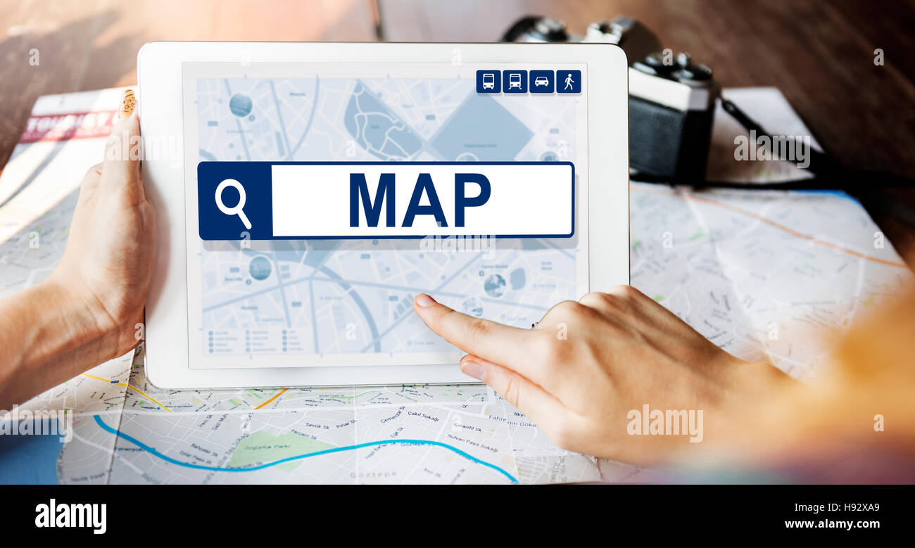 City Map Destination Route Way Route Concept Stock Photo - Alamy