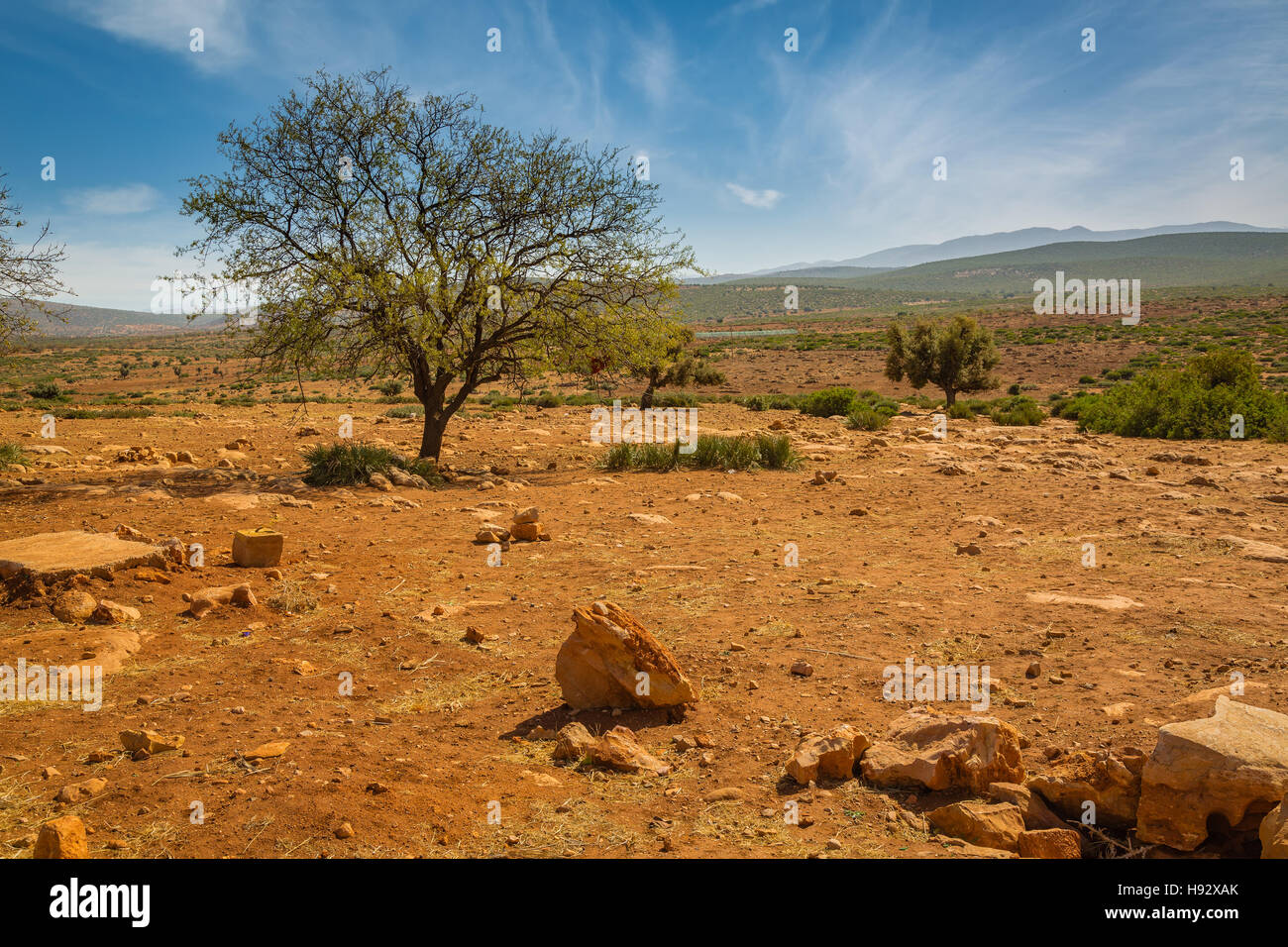 High plateau in the Atlas Mountains in Morocco, with the typical red ...