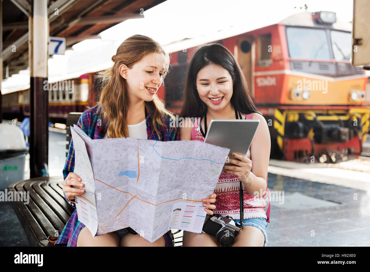Girls Friendship Hangout Traveling Holiday Map Concept Stock Photo - Alamy