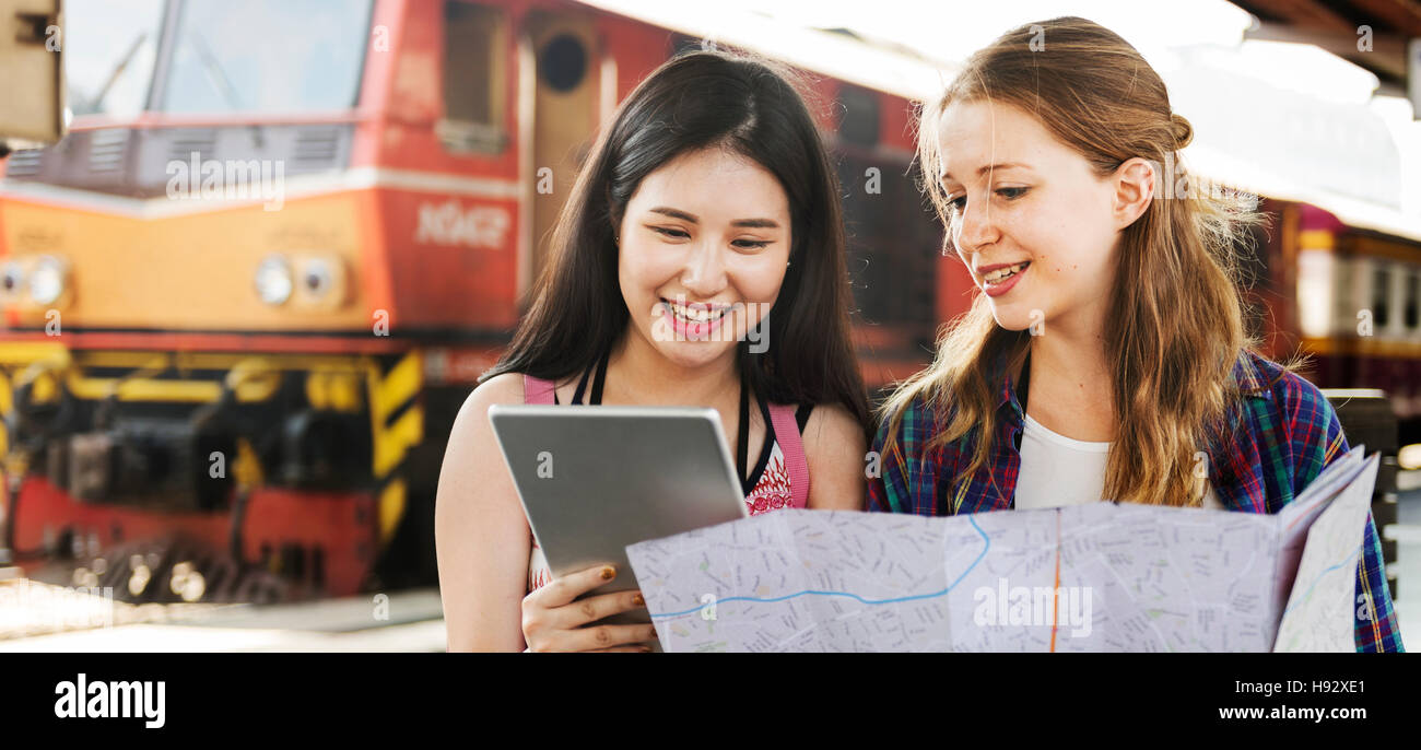 Girls Friendship Hangout Traveling Holiday Map Concept Stock Photo - Alamy