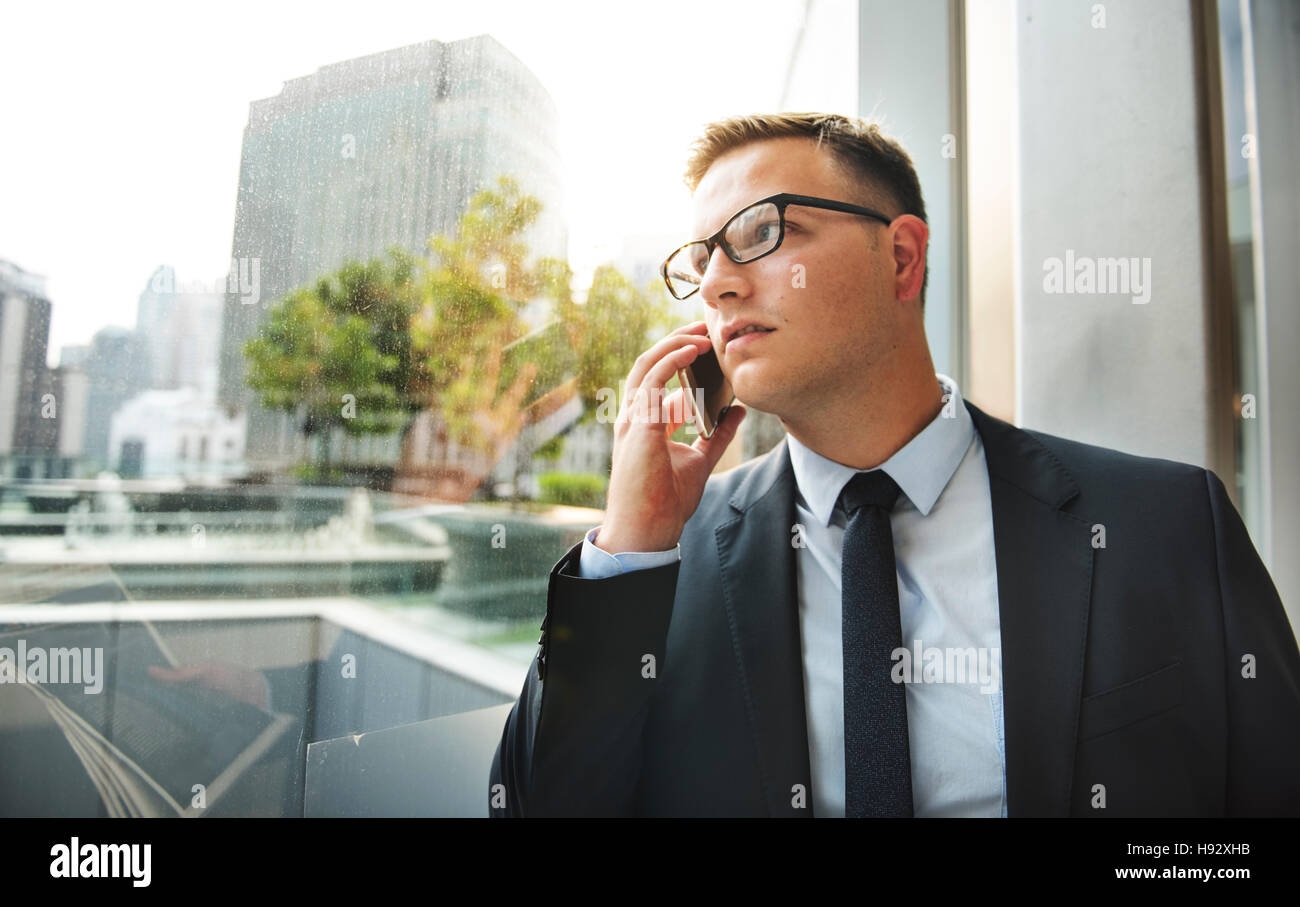 Telecommunication Businessman Talking Phone Concept Stock Photo - Alamy