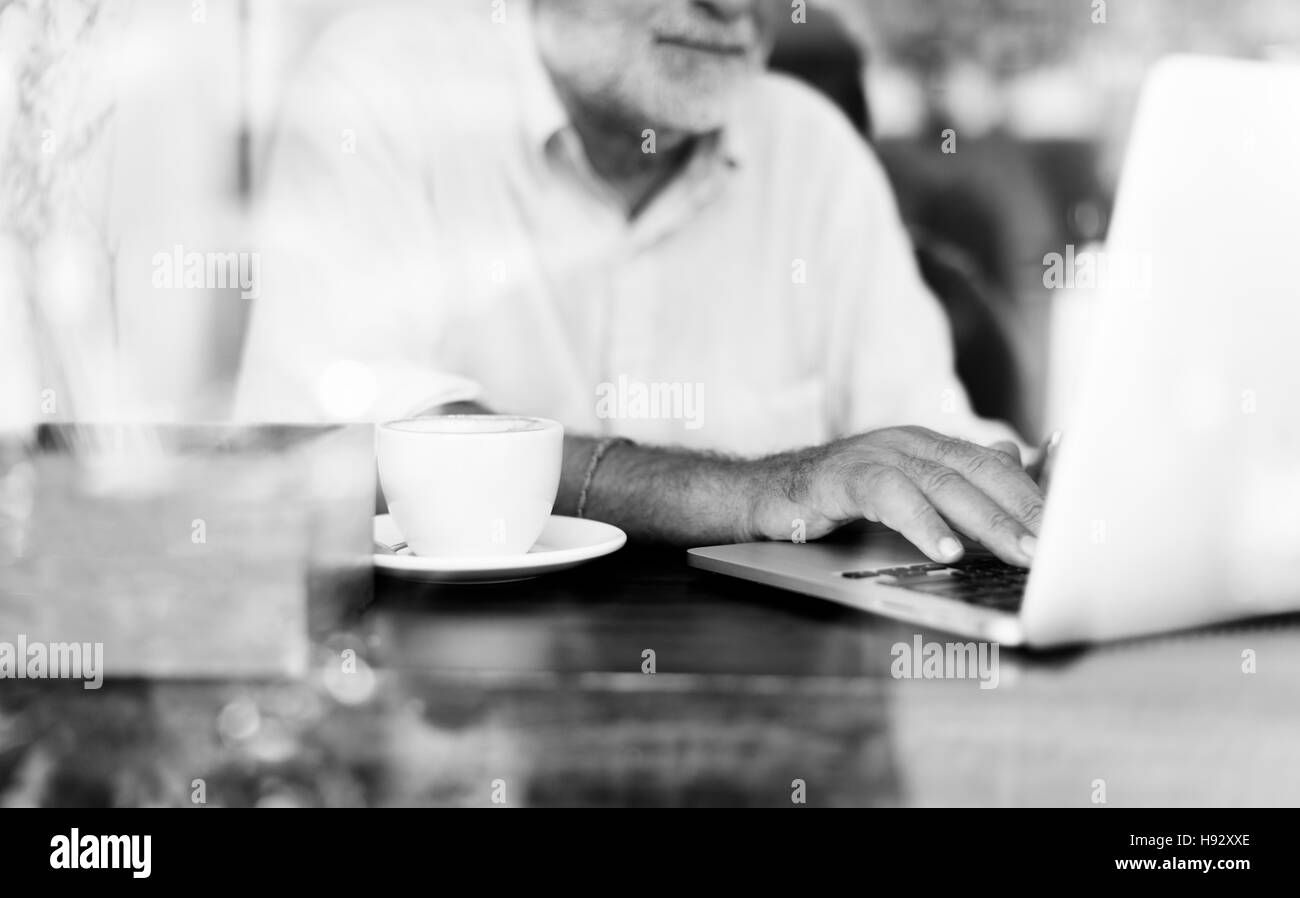 Senior Man Writing Working Coffee Shop Realxation Concept Stock Photo ...