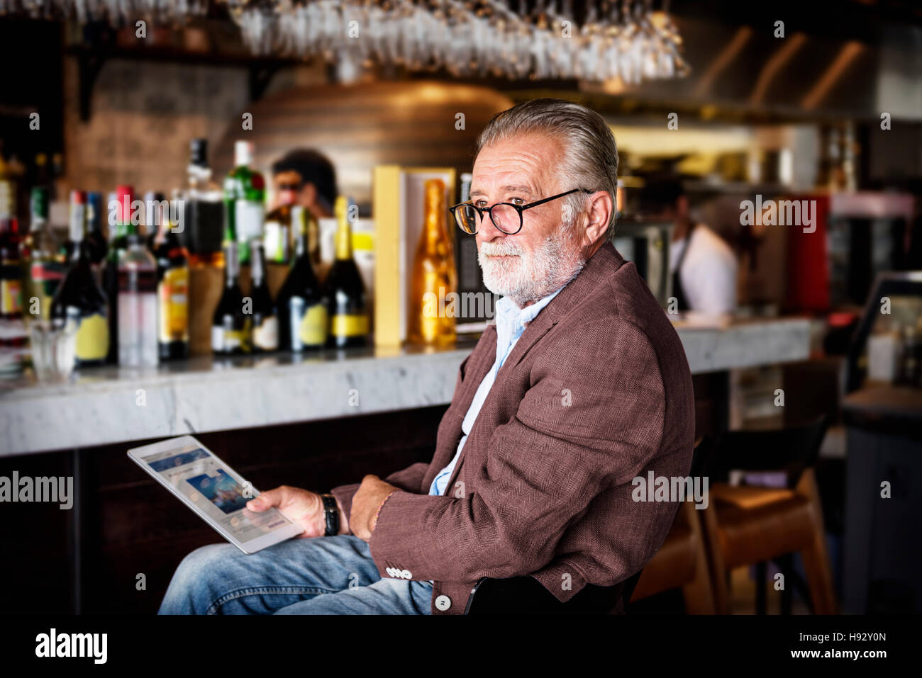 Senior Man Hangout Drinking Alcohol Night Club Concept Stock Photo - Alamy