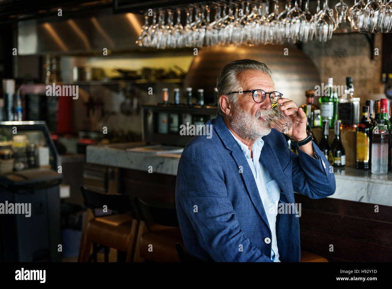 Senior Man Hangout Drinking Alcohol Night Club Concept Stock Photo - Alamy