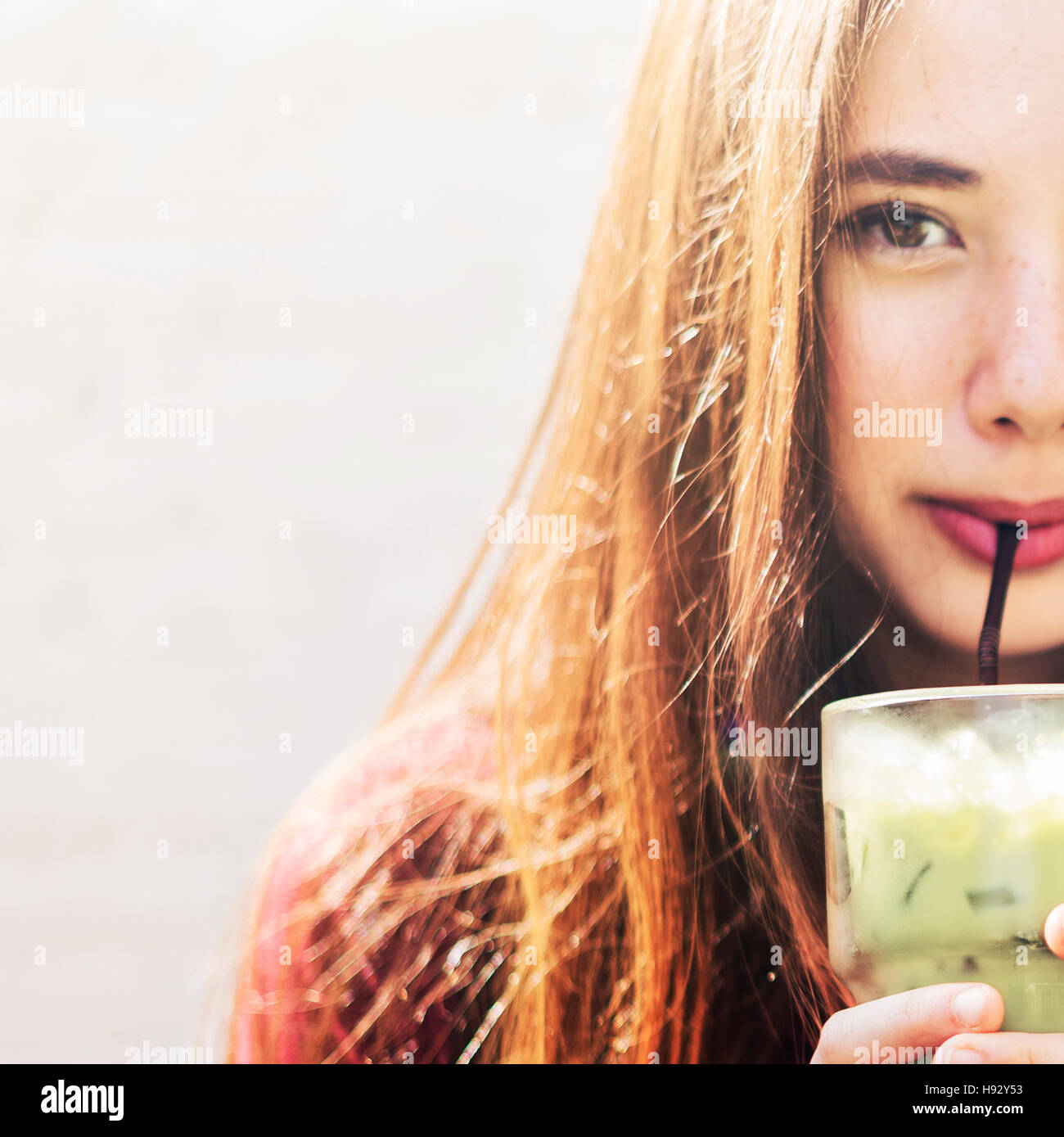 Young Woman Drinking Cold Tea Concept Stock Photo - Alamy