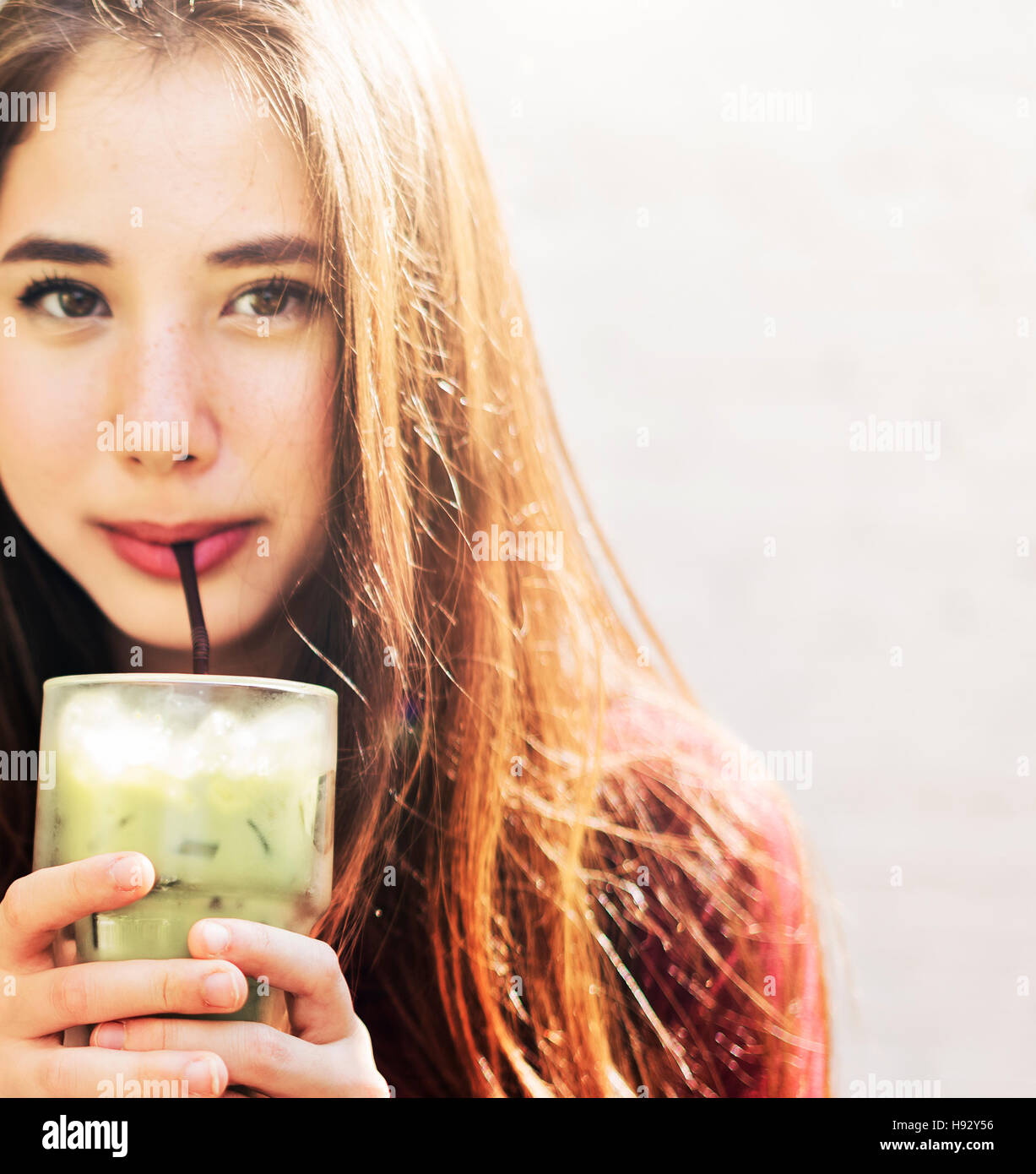 Young Woman Drinking Cold Tea Concept Stock Photo - Alamy
