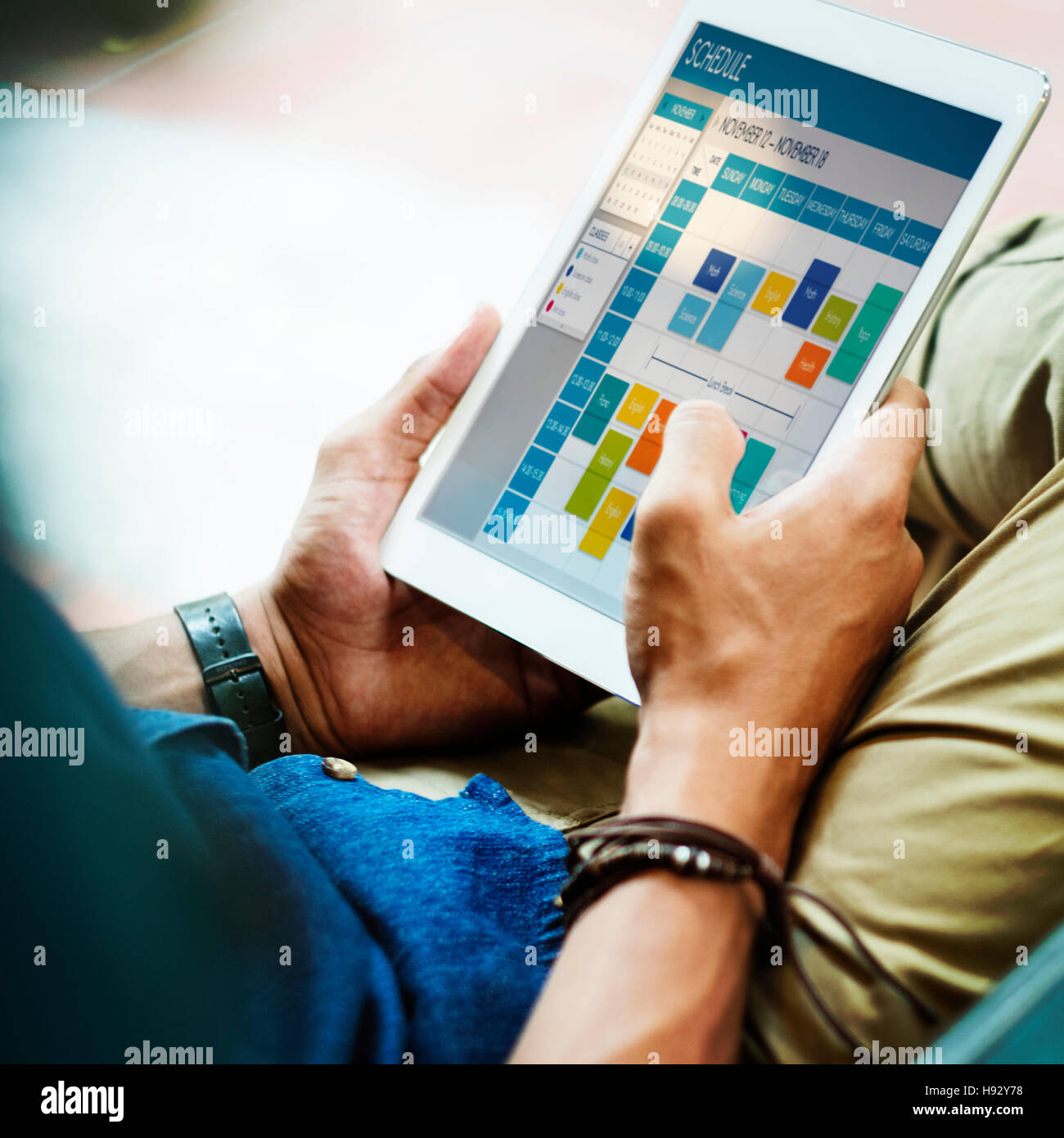 Man Conenction Tablet Schedule Planner Concept Stock Photo - Alamy