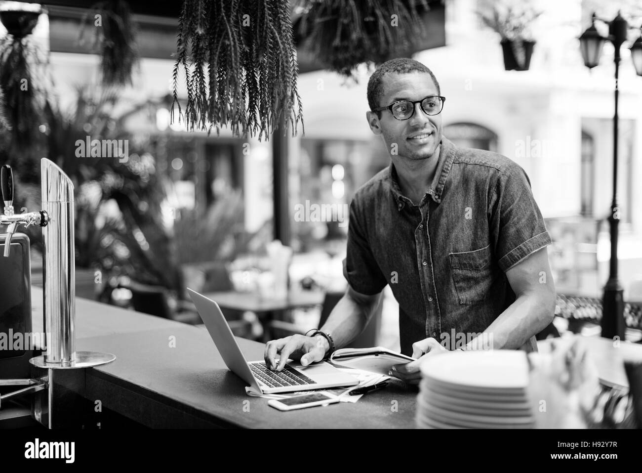 Man Working Laptop Connecting Networking Concept Stock Photo - Alamy