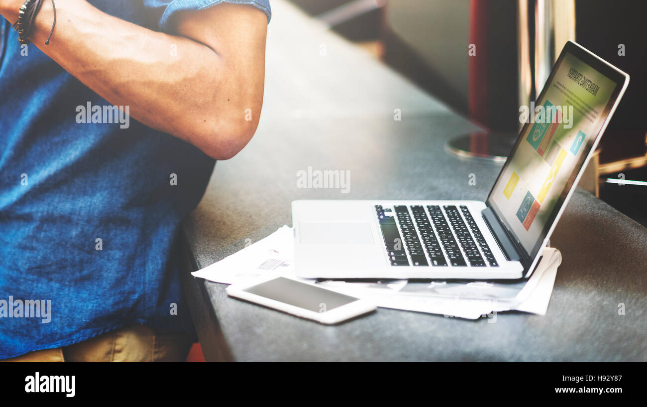 Man Working Laptop Connecting Networking Concept Stock Photo - Alamy