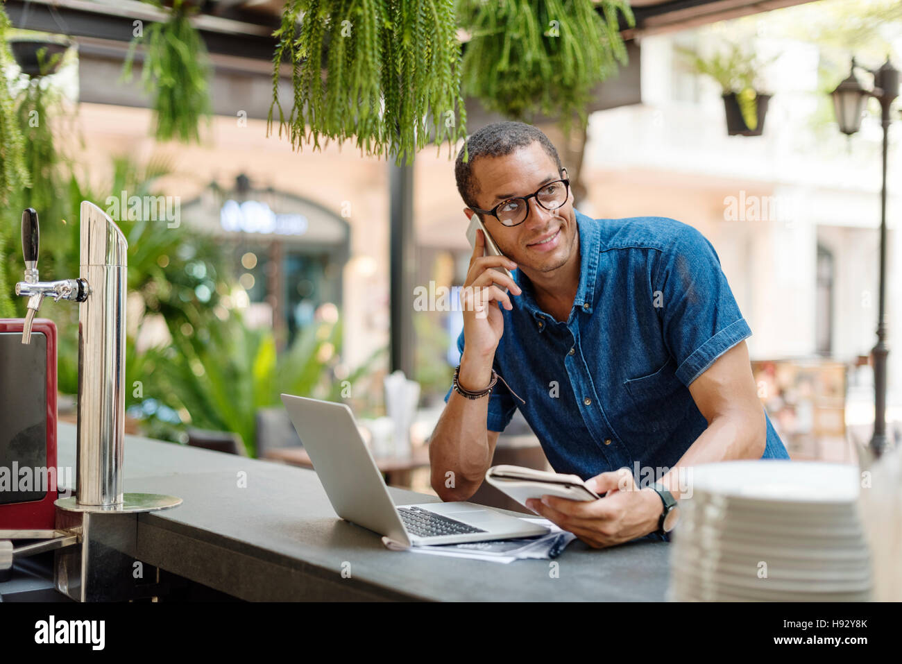Man Working Coffee Shop Cafe Concept Stock Photo - Alamy