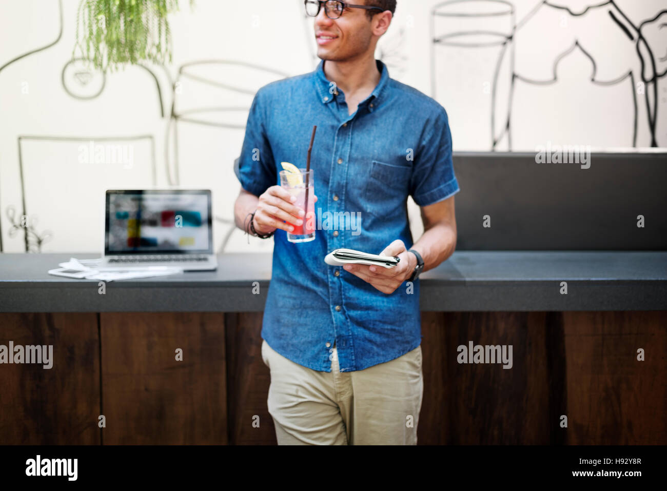 Man Working Coffee Shop Cafe Concept Stock Photo - Alamy
