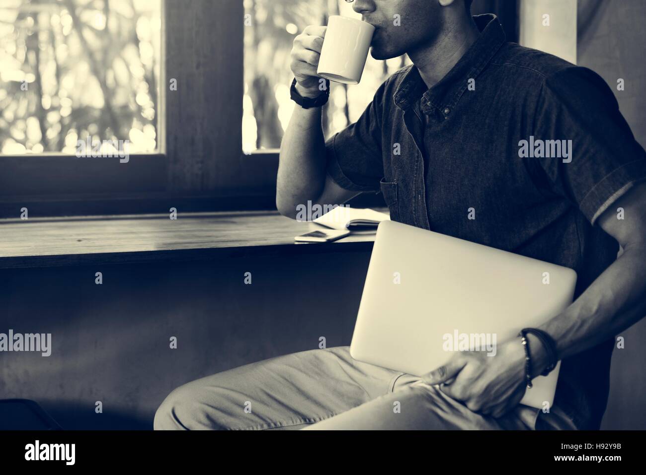 Man Working Coffee Shop Cafe Concept Stock Photo - Alamy