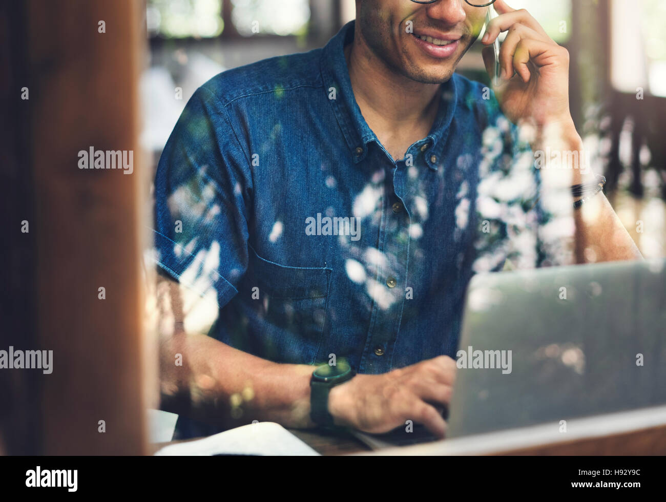 Man Working Coffee Shop Cafe Concept Stock Photo - Alamy