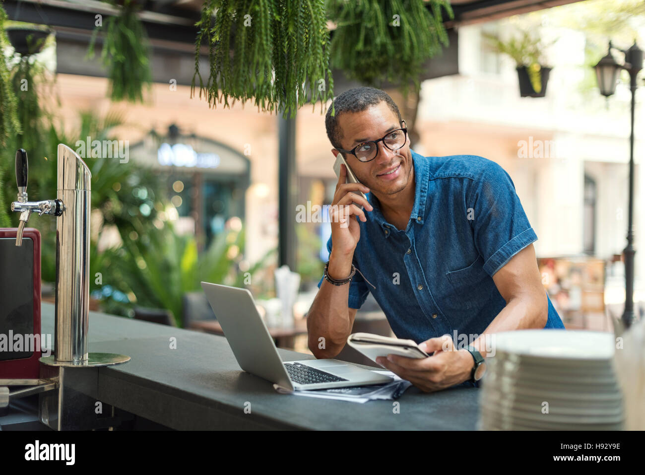 Man Working Coffee Shop Cafe Concept Stock Photo - Alamy