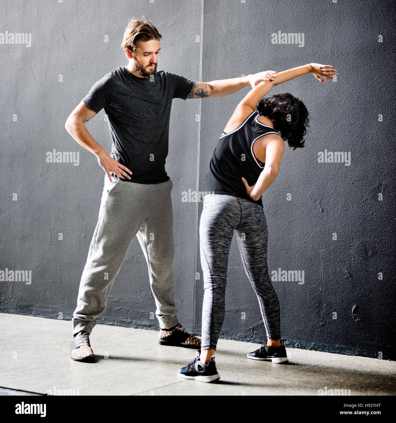 Partner Training Stretching Workout Concept Stock Photo - Alamy
