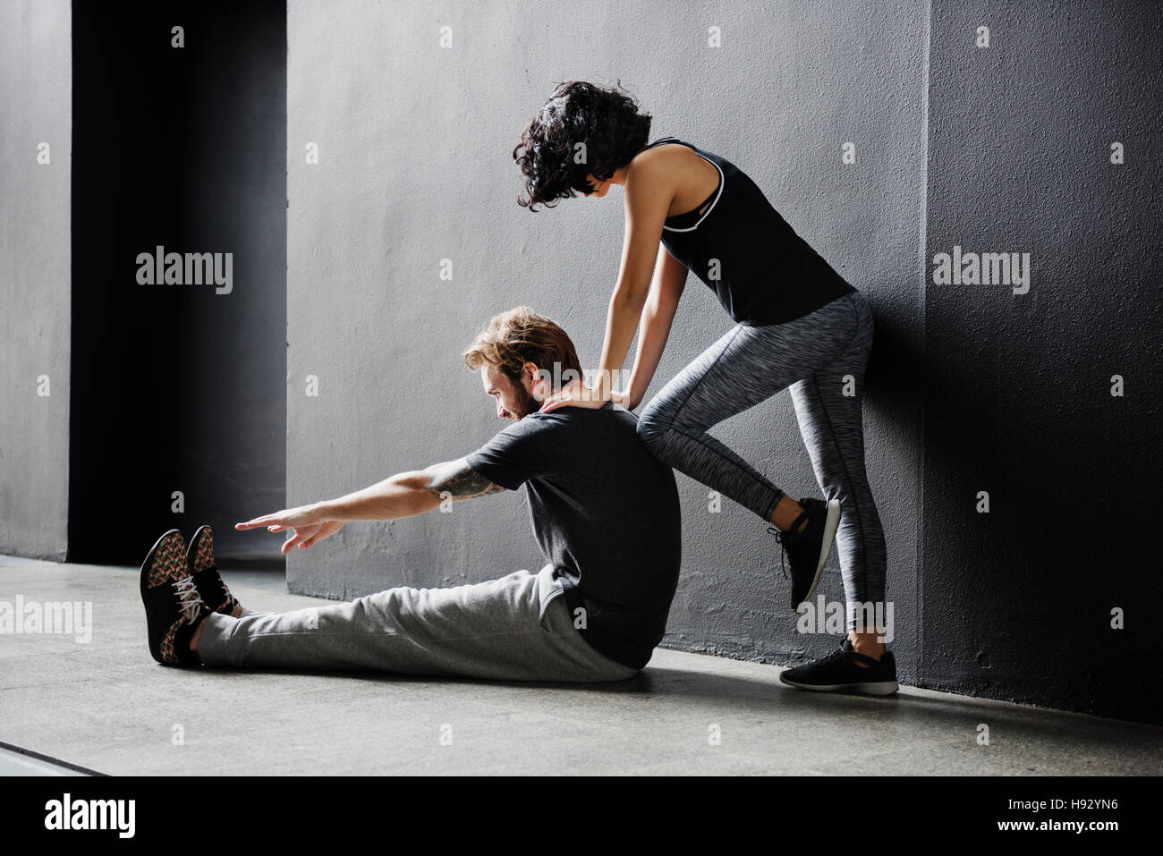 Partner Training Stretching Workout Concept Stock Photo - Alamy
