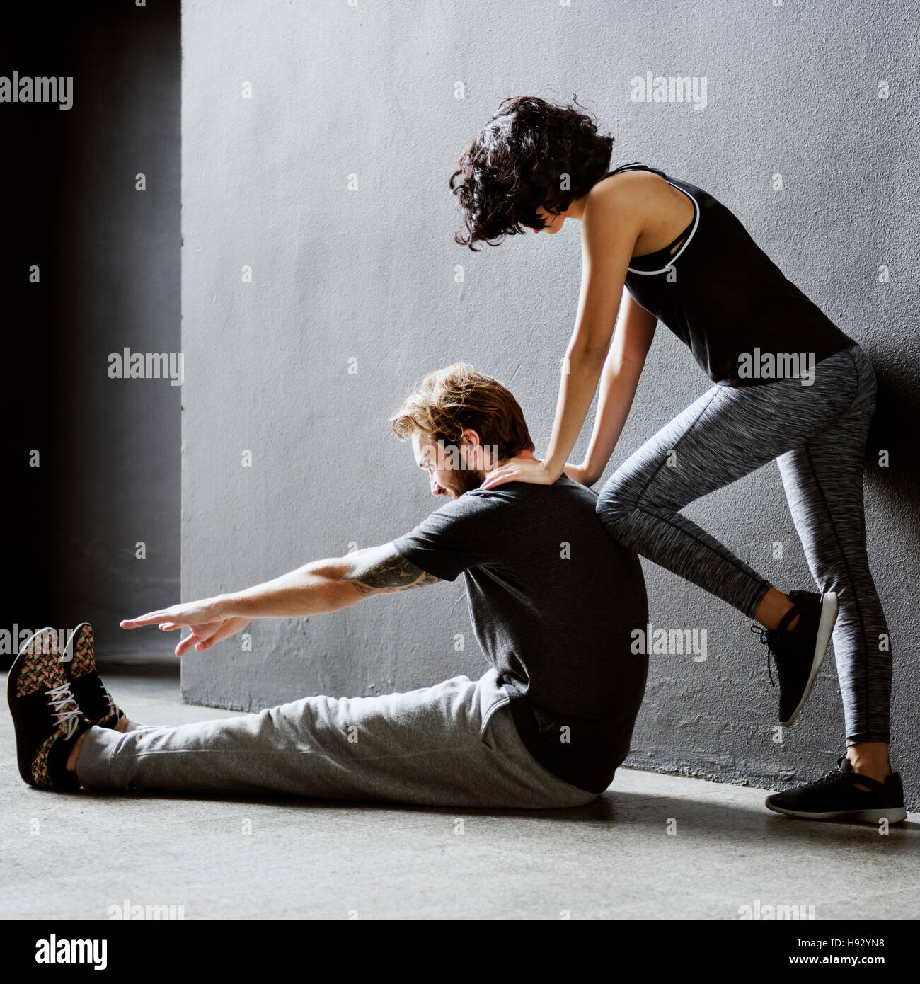 Partner Training Stretching Workout Concept Stock Photo - Alamy