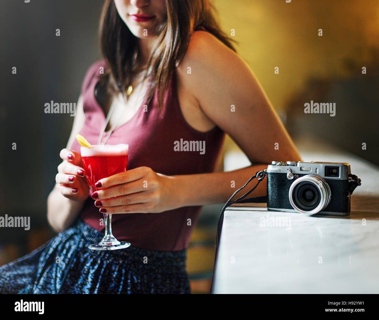 Woman Drinking Cocktail Rest Relaxation Concept Stock Photo - Alamy