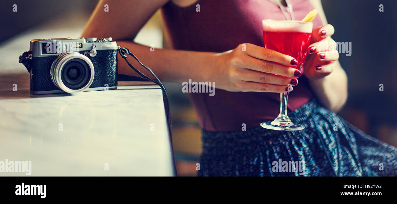 Woman Drinking Cocktail Rest Relaxation Concept Stock Photo - Alamy