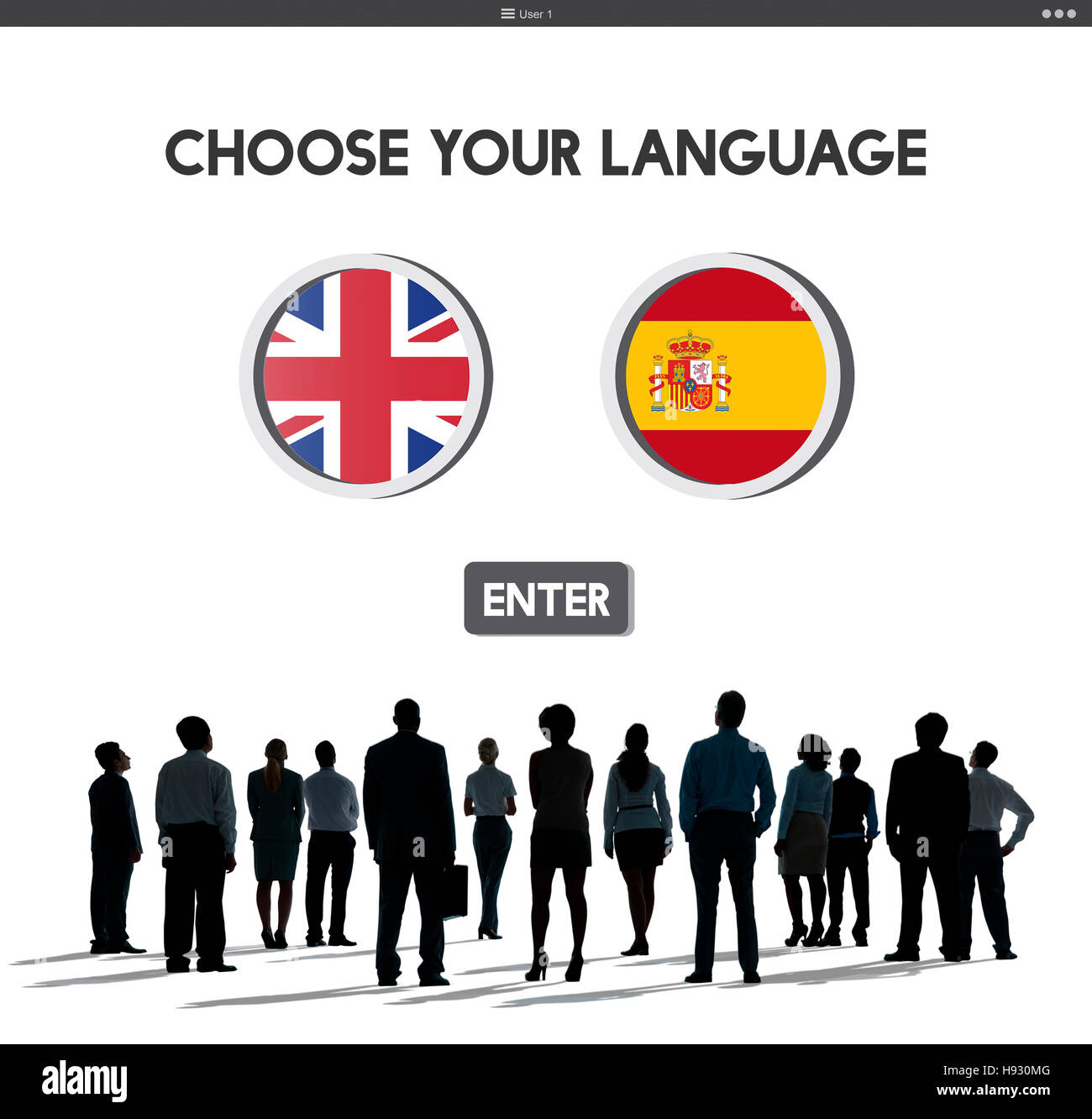 Language Dictionary English Spanish Concept Stock Photo - Alamy