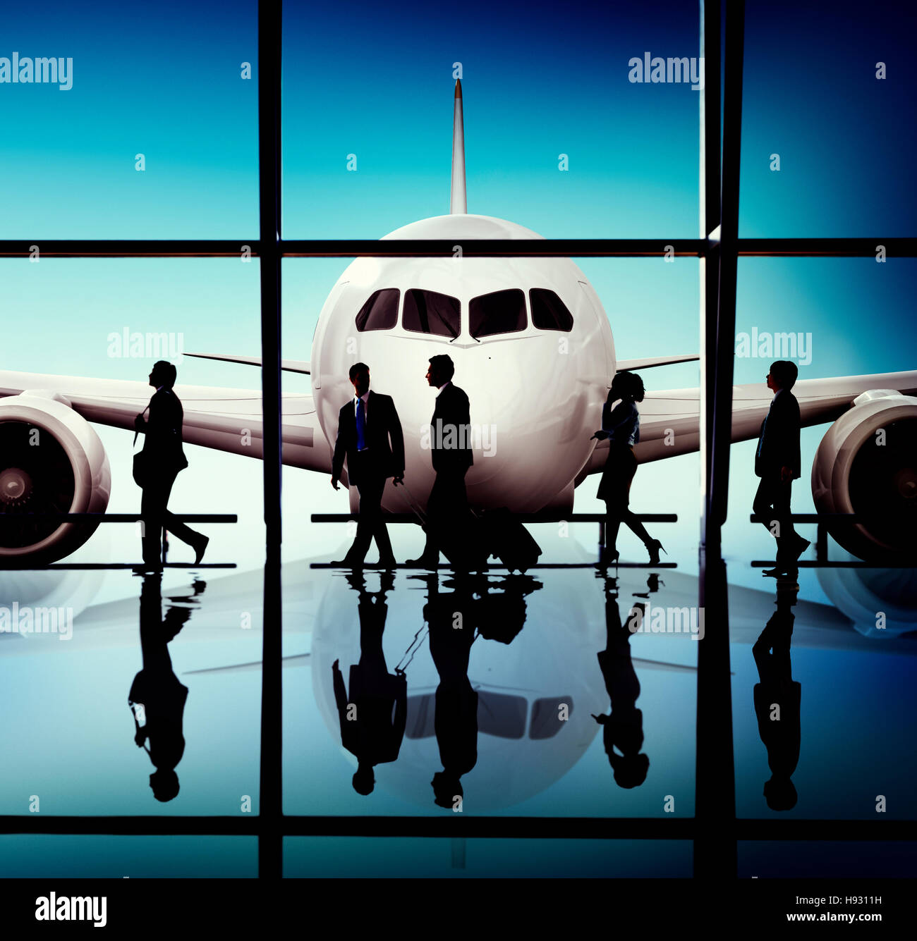 Back Lit Business People Traveling Airplane Airport Concept Stock Photo ...