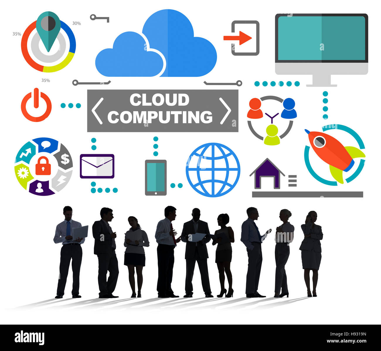 Business People Meeting Global Communications Cloud Computing Concept ...