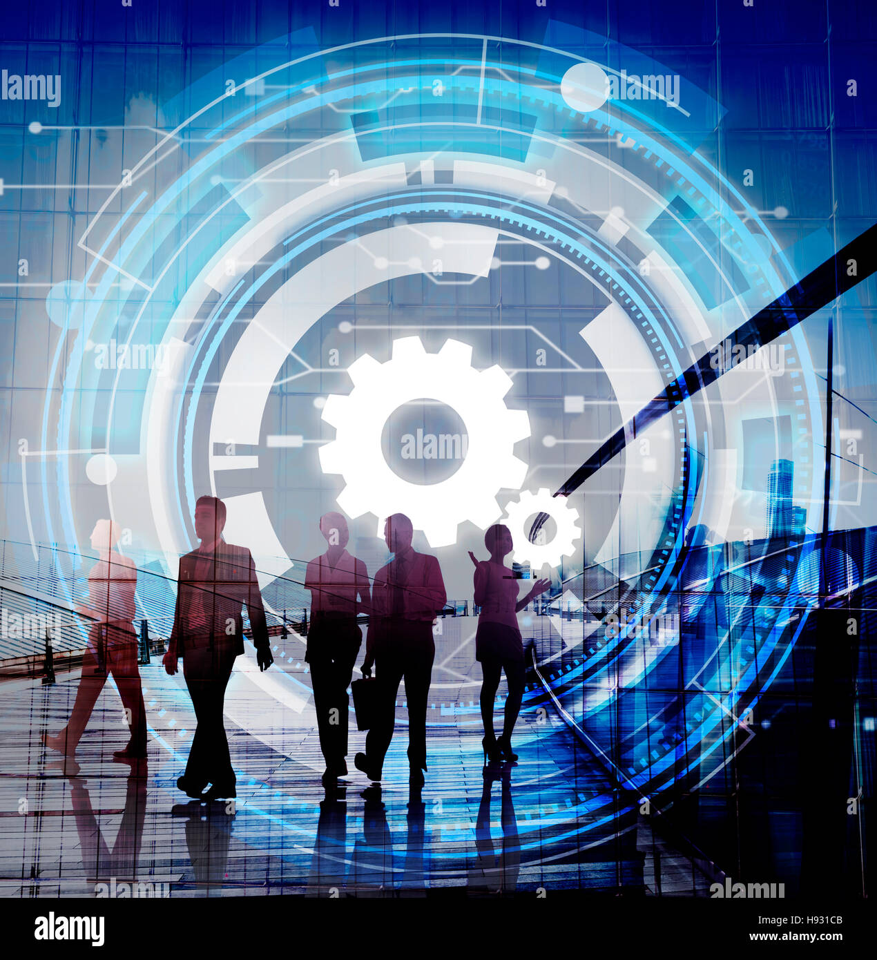 Technology Digital Network Cog Teamwork Concept Stock Photo - Alamy