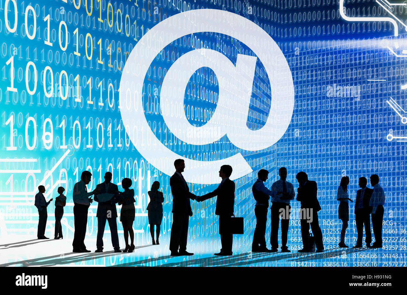 Business Binary Code Data At Symbol Concept Stock Photo - Alamy