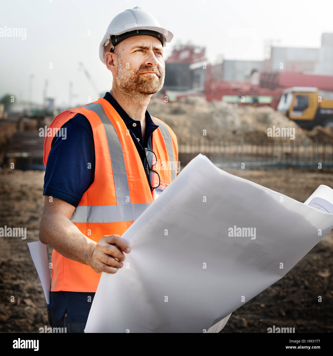 Construction Worker Planning Constractor Developer Concept Stock Photo ...