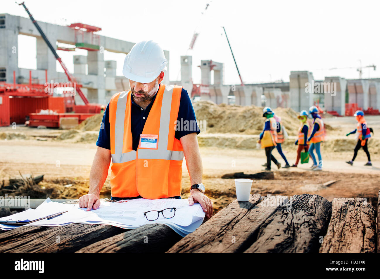 Construction Worker Planning Constractor Developer Concept Stock Photo ...