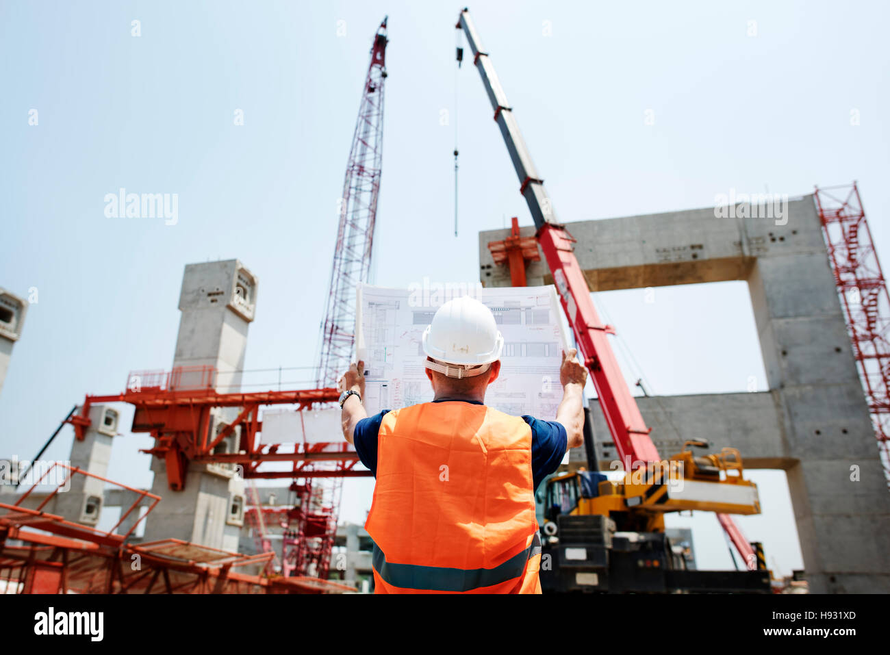 Construction Worker Planning Constractor Developer Concept Stock Photo ...