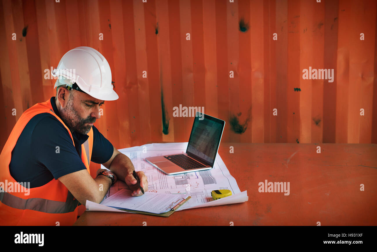 Construction Worker Planning Constractor Developer Concept Stock Photo ...