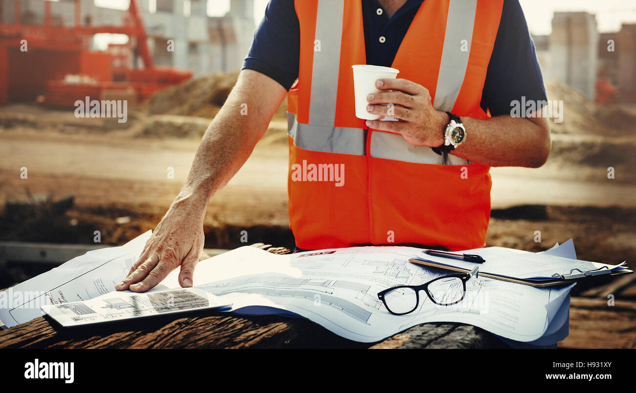 Single Working Man Outdoors Construction Concept Stock Photo - Alamy