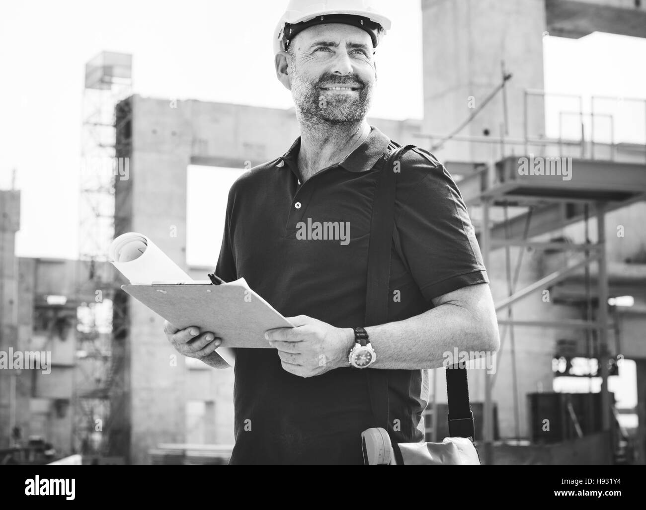 Construction engineering planning structure Black and White Stock ...