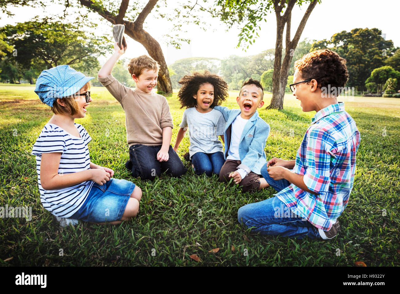 Kids Fun Playful Happiness Retro Togetherness Friendship Concept Stock ...