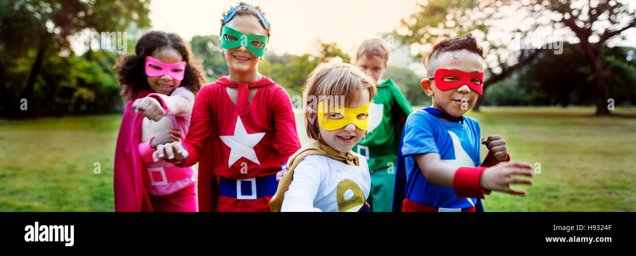 Superhero Kids Aspiration Imagination Playful Fun Concept Stock Photo ...