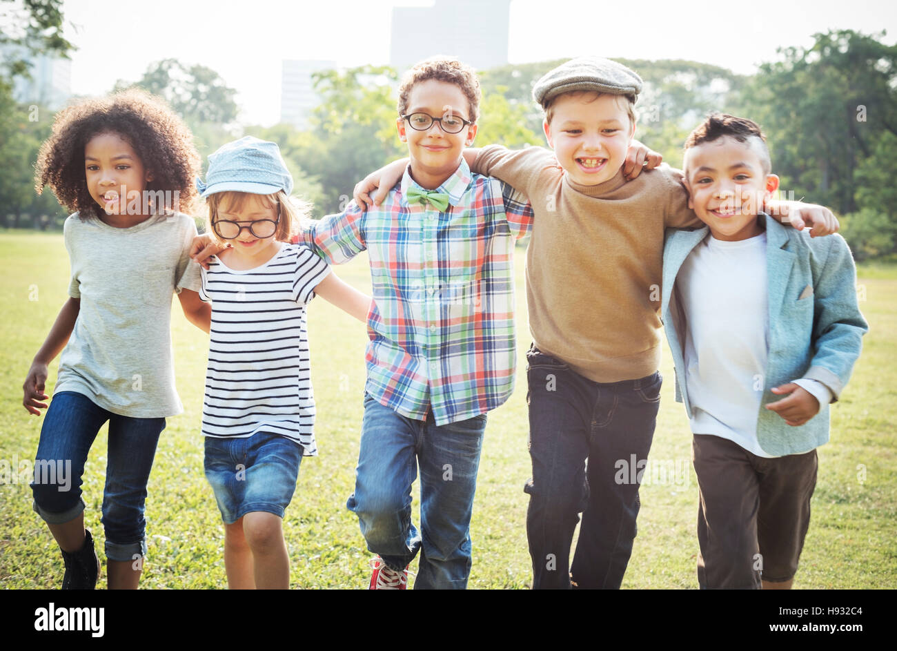 Kids Fun Playful Happiness Retro Togetherness Friendship Concept Stock ...