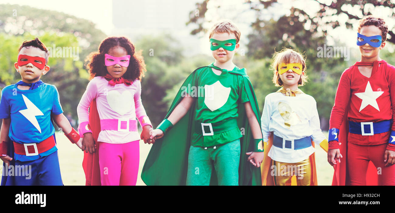 Superhero Kids Aspiration Imagination Playful Fun Concept Stock Photo ...